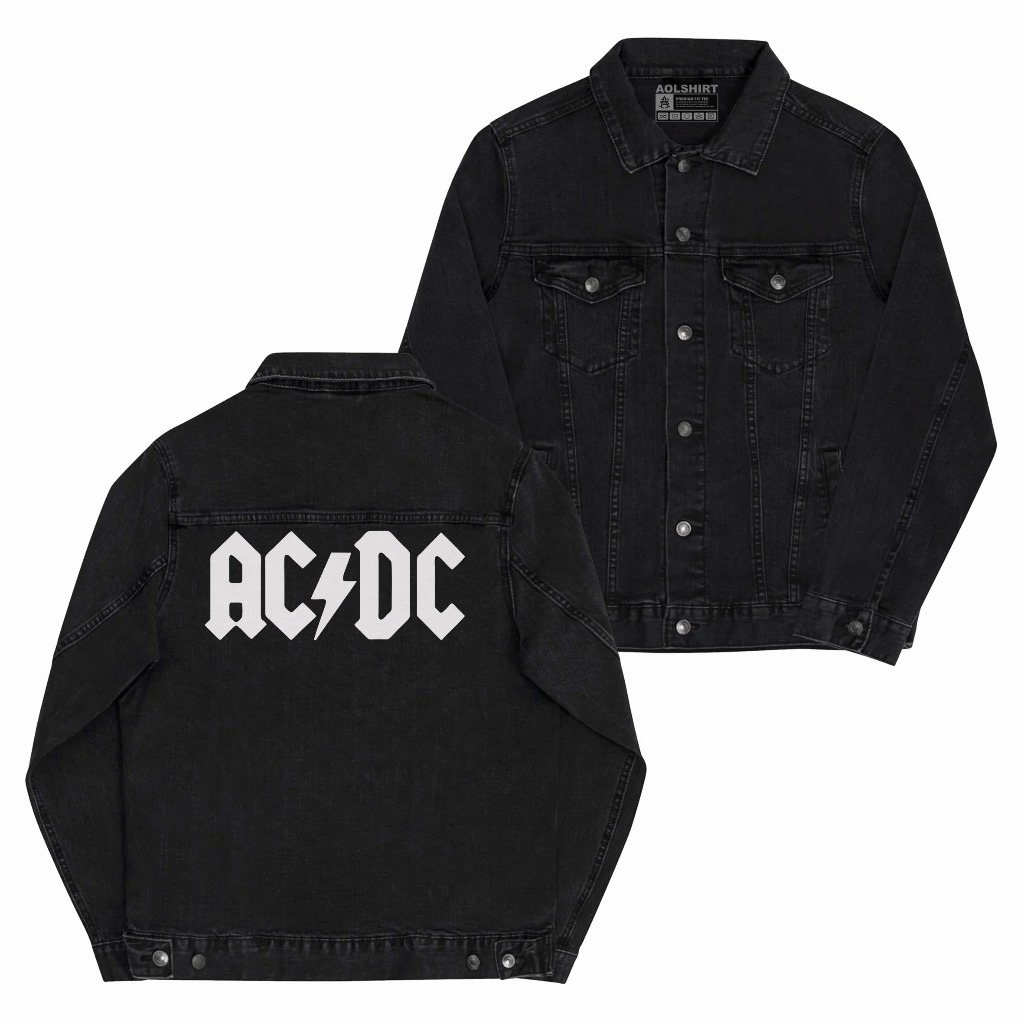 Jual Aolshirt Jacket Denim Acdc Font Putih Jacket Jeans Hitam Jacket ...
