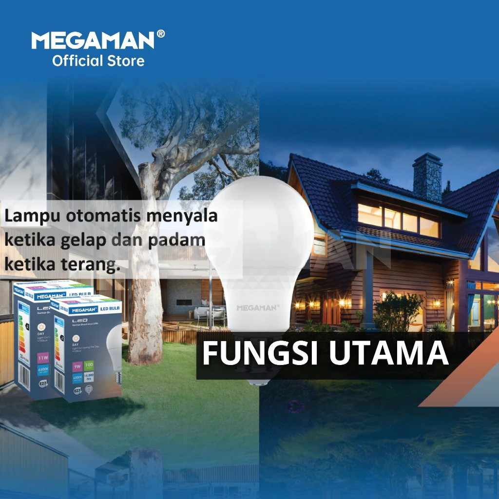 Jual Lampu Bohlam Sensor Cahaya LED 9 Watt MEGAMAN 6500K Putih | Shopee Indonesia
