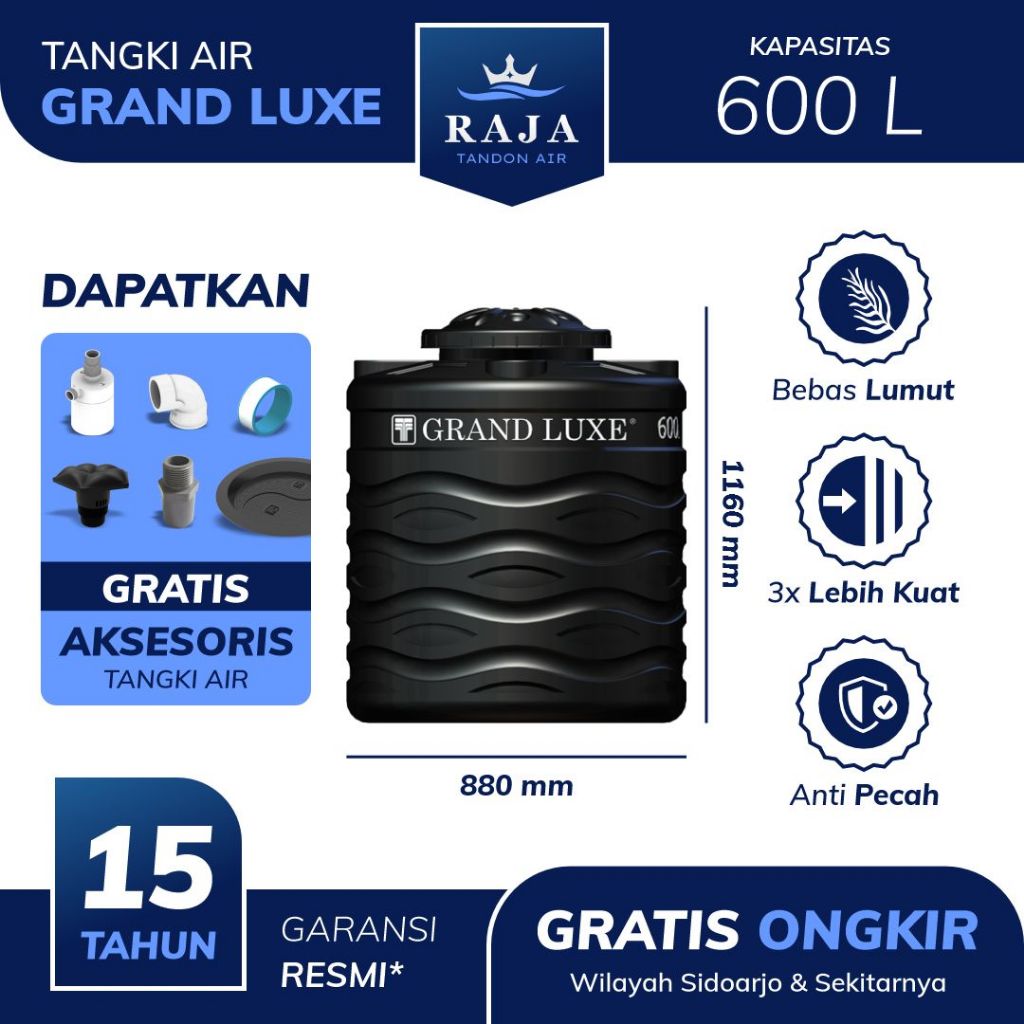 Jual Tangki Tandon Toren Air Grand Luxe 600 Liter Anti Lumut Free ...