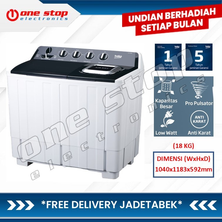Jual BEKO WTT200A Mesin Cuci Twin Tub Copper Motor dengan pump 18kg ...
