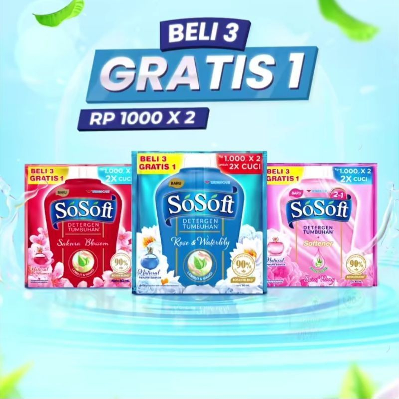 Jual So Soft Detergen Cair Renceng isi 16 Sachet x 80ml | Shopee Indonesia