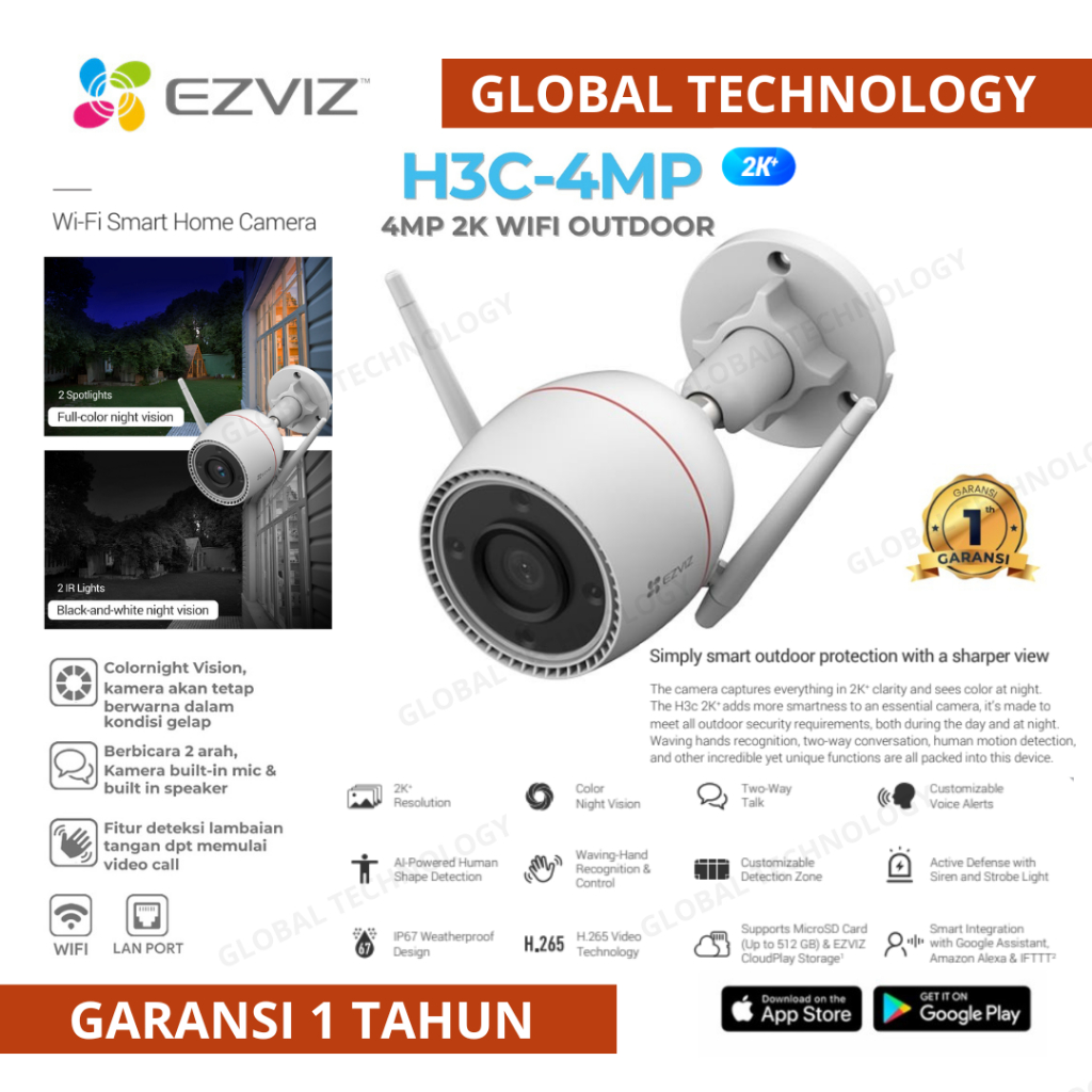 Jual EZVIZ H3c 2K⁺ Wi-Fi Smart Home Camera 4MP HOME CAMERA OUTDOOR H3C IP CAMERA CCTV | Shopee ...