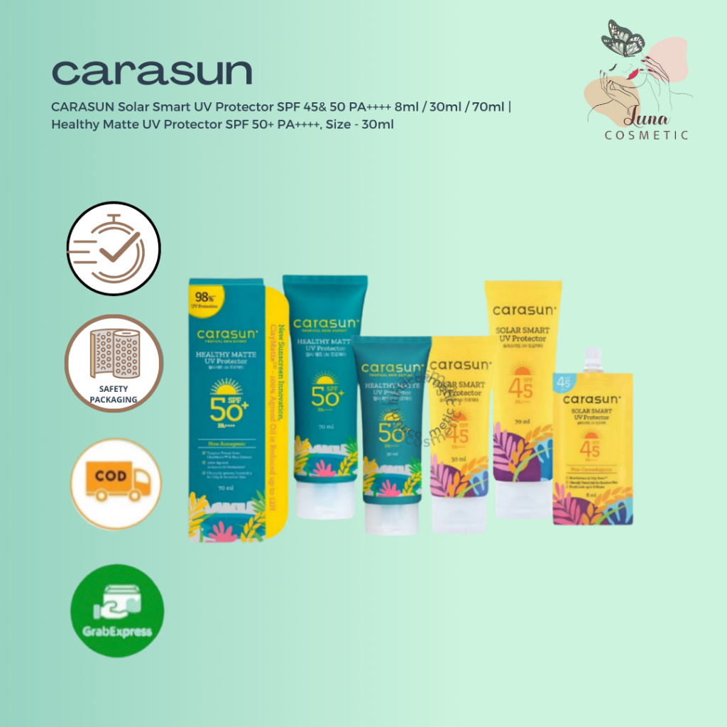 Jual CARASUN Solar Smart UV Protector SPF 45& 50 PA++++ 8ml / 30ml / 70ml | Healthy Matte UV ...