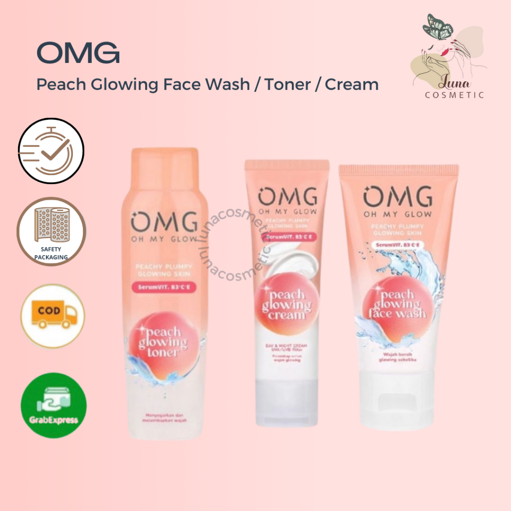 Jual OMG OH MY GLAM GLOW Peach Glowing Face Wash / Toner / Cream ...