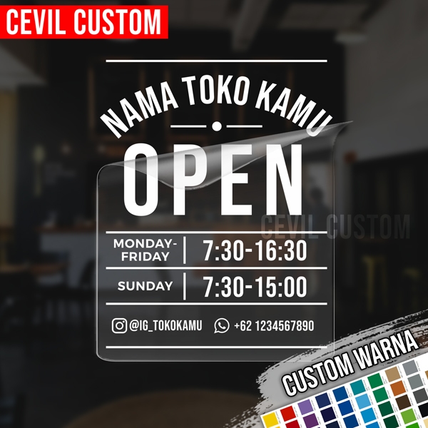 Jual Stiker Dinding / Kaca OPEN HOURS / JAM BUKA TOKO Custom Decal ...