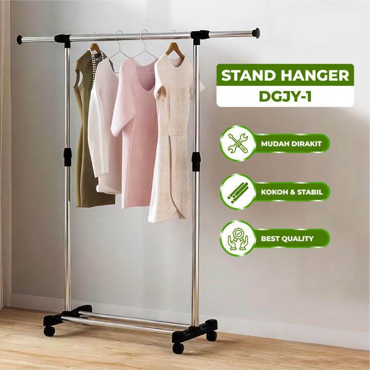 Jual Stand Hanger Single Rak Serbaguna Dengan 4 Roda Rak Baju Stainless ...