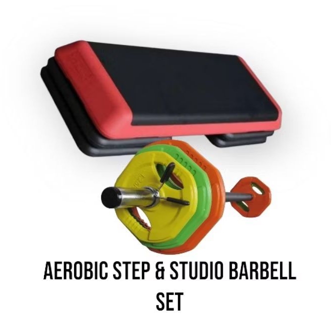 Jual Aerobic step bench red+Studio barbell set | Shopee Indonesia