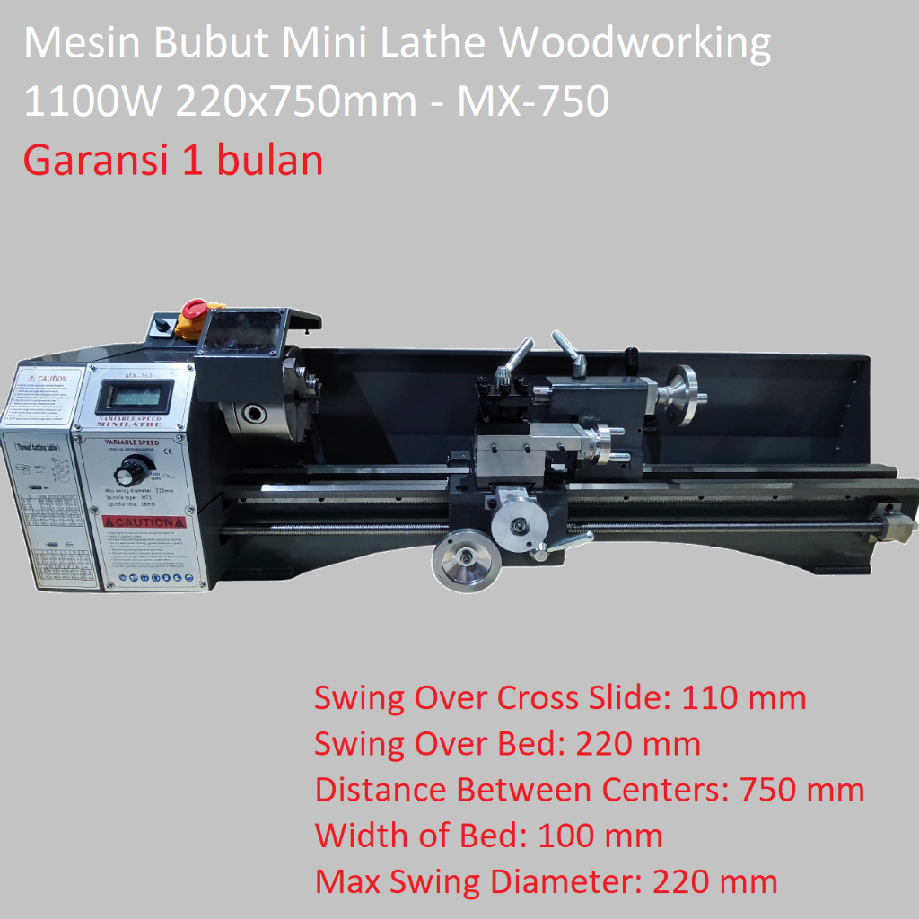 Jual Mesin Bubut Mini Lathe Wood Working DIY mx210v 1100W 750mm ...