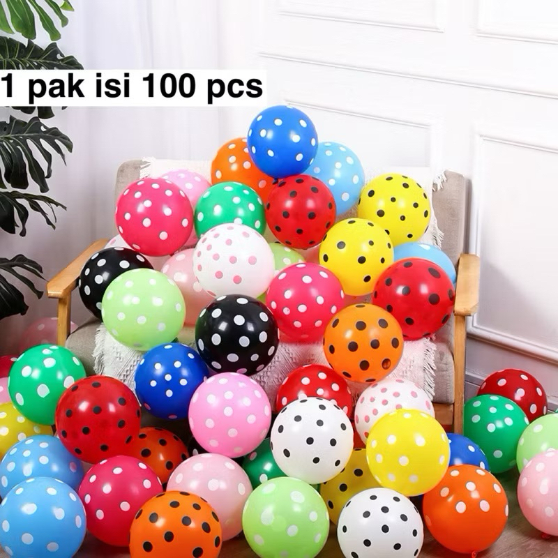 Jual Balon polkadot 12 inch 1 pak isi 100 pcs | Shopee Indonesia