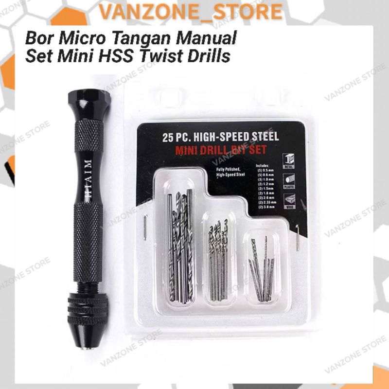 Jual Bor Micro Tangan Set Mini Manual HSS Twist Drills + 25 Mata Bor ...