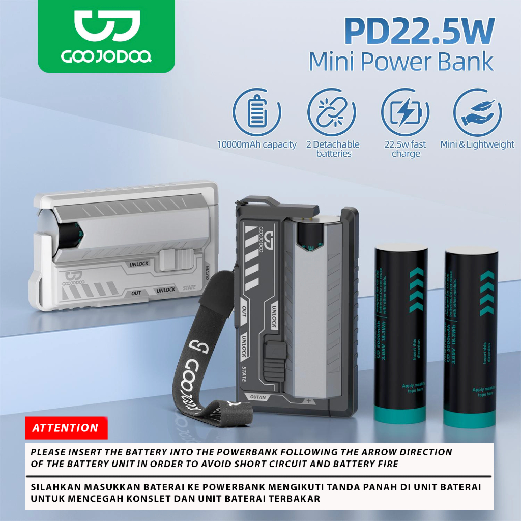 Jual GOOJODOQ Modular 22.5 W 10000 mAh Mini Power Bank w/ Swappable ...