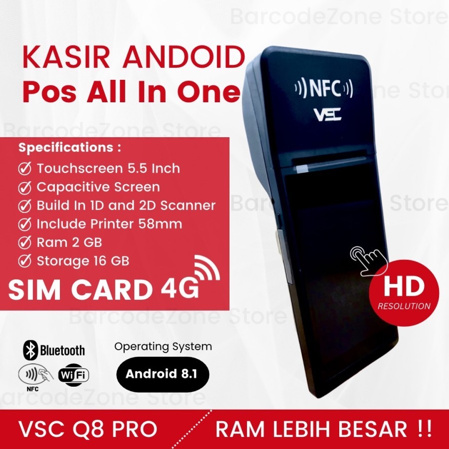 Jual Printer thermal bluetooth ANDROID POS VSC Q8 PRO (NFC+Scan) 4G ...