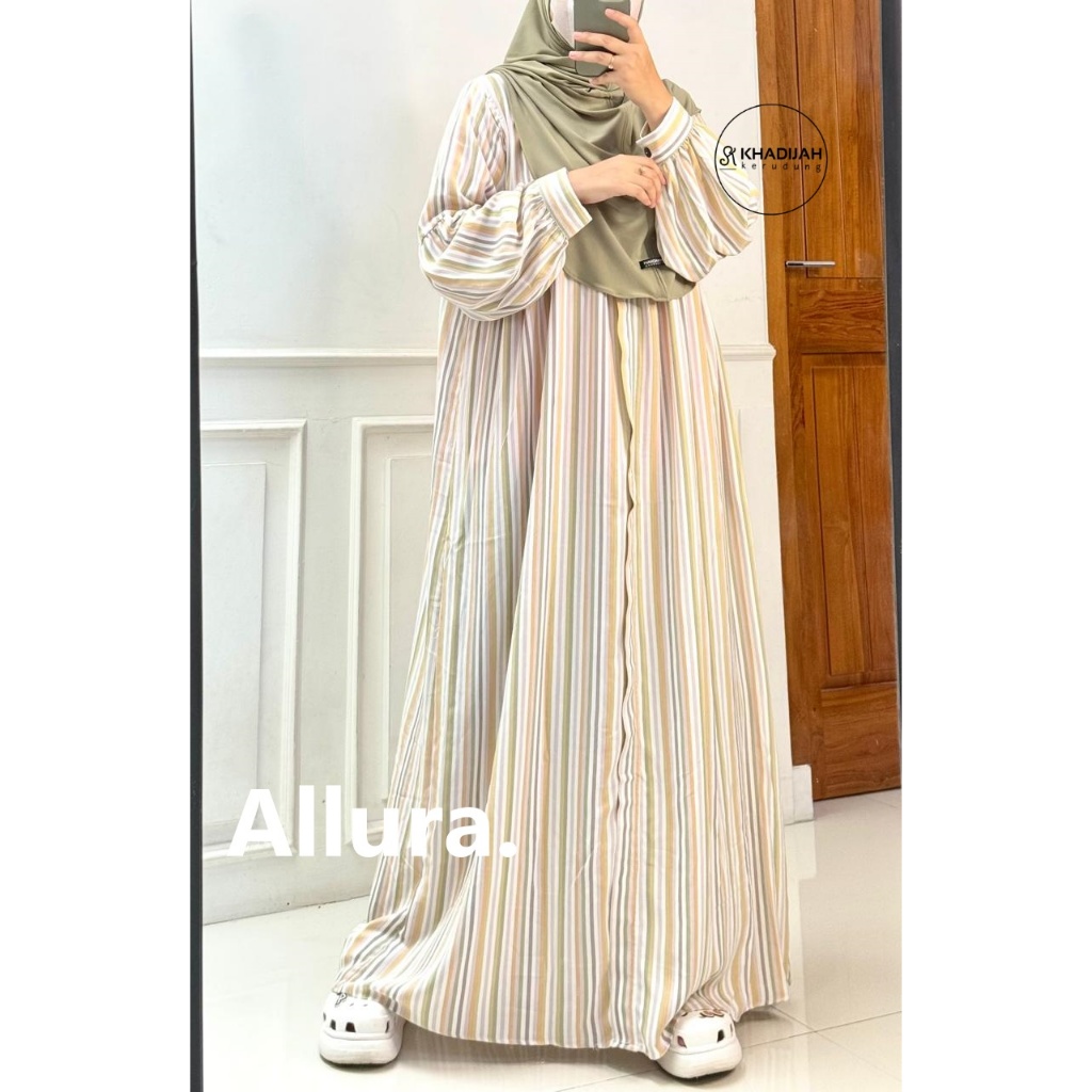 Jual Gamis Basic Terbaru Busui Friendly Sleting Motif Salur Bahan Rayon Valencia Allura By ...