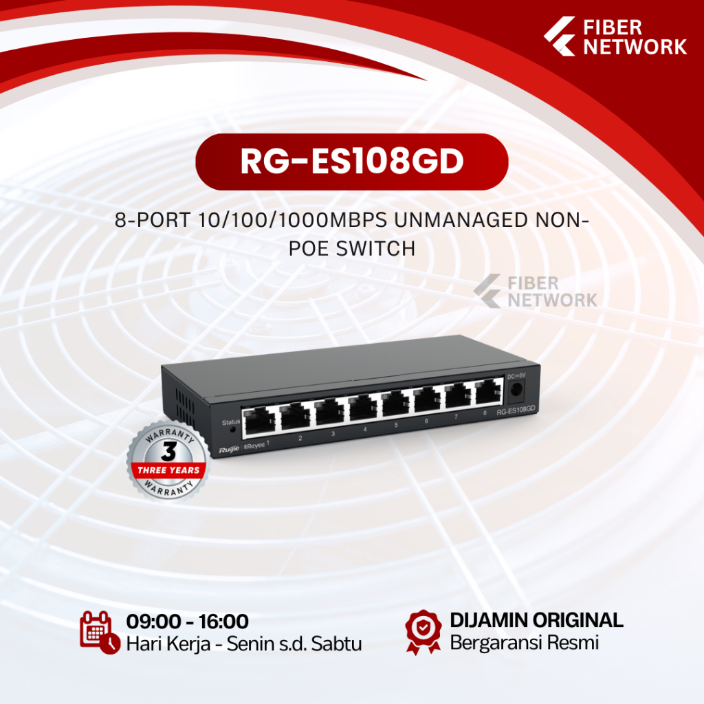 Jual RG-ES108GD RUIJIE REYEE 8 PORT GIGABIT UNMANAGED SWITCH STEEL ...