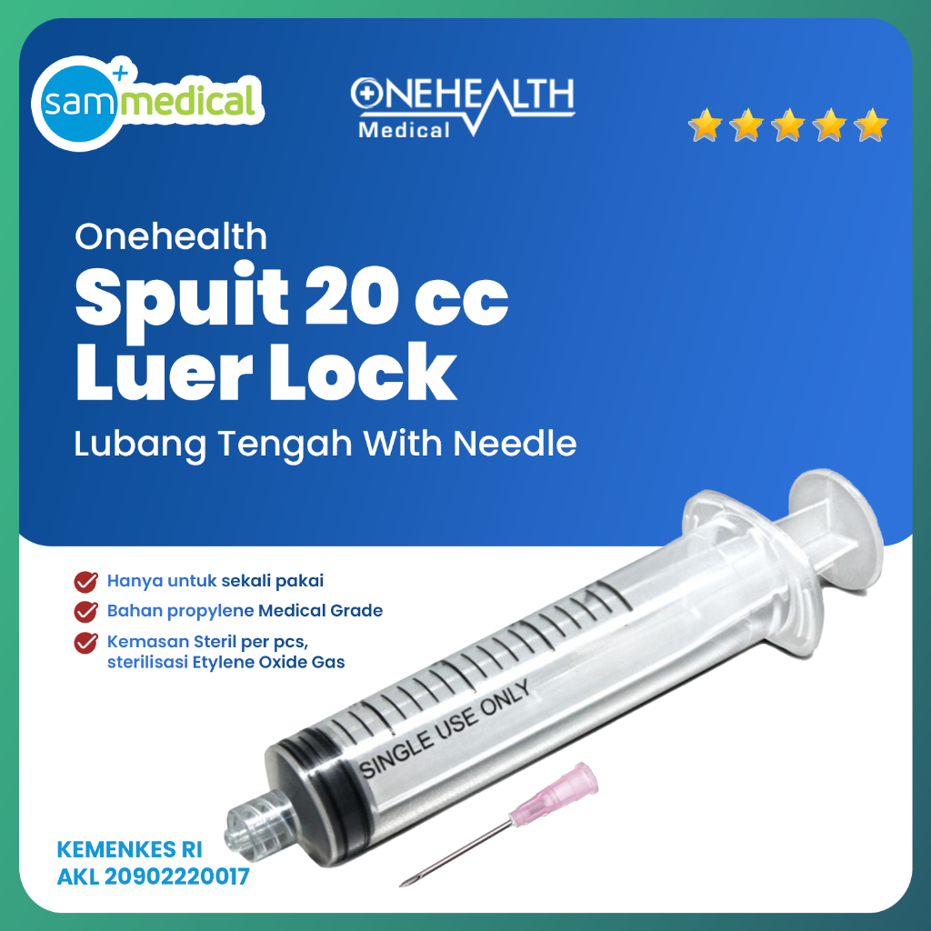 Jual One Health Syringe Luer Lock 20cc + Jarum / Disposable Spuit ...
