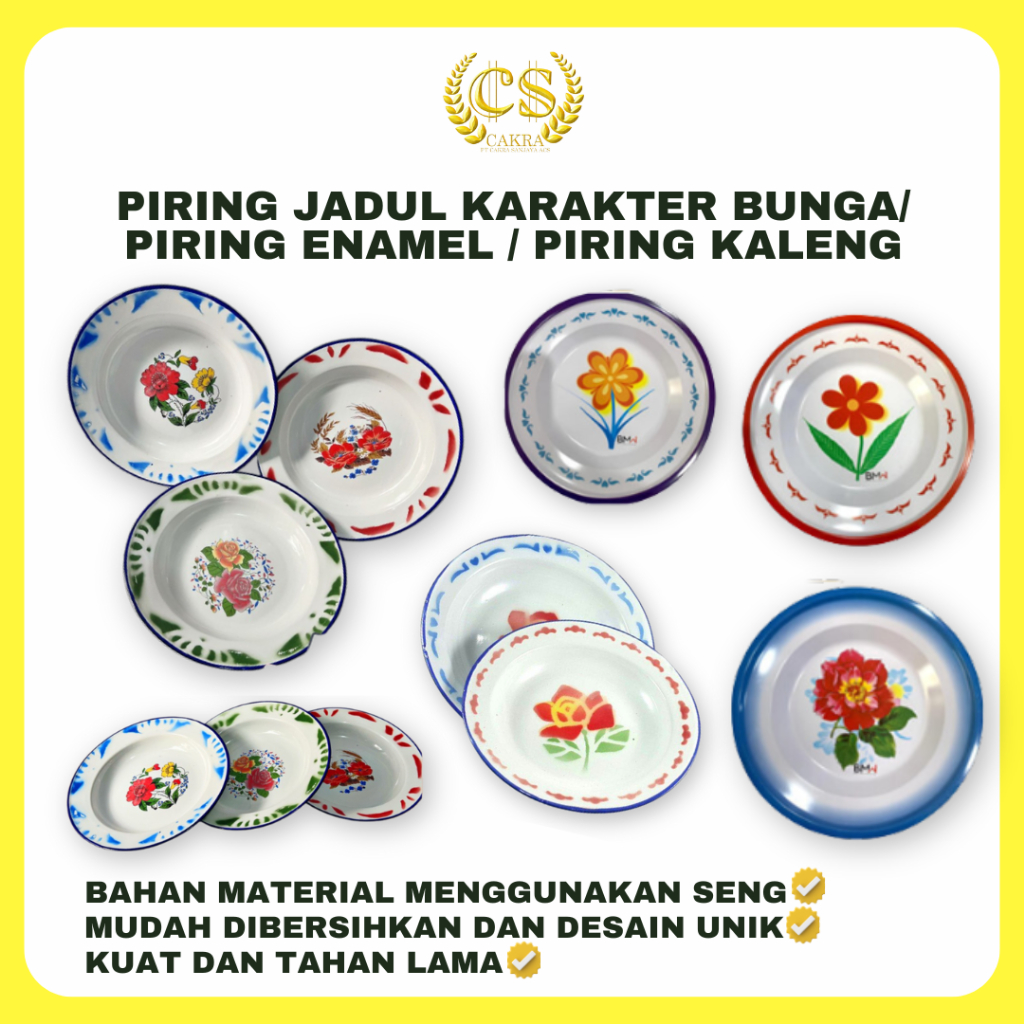 Jual CS Piring Jadul Bunga/ Piring Seng Enamel / piring kaleng 22cm ...