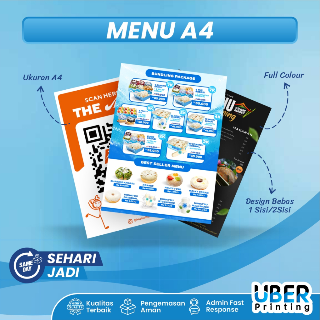 Jual Cetak Menu A4 / Print Menu + Laminating A4/ Artpaper Menu A4 ...
