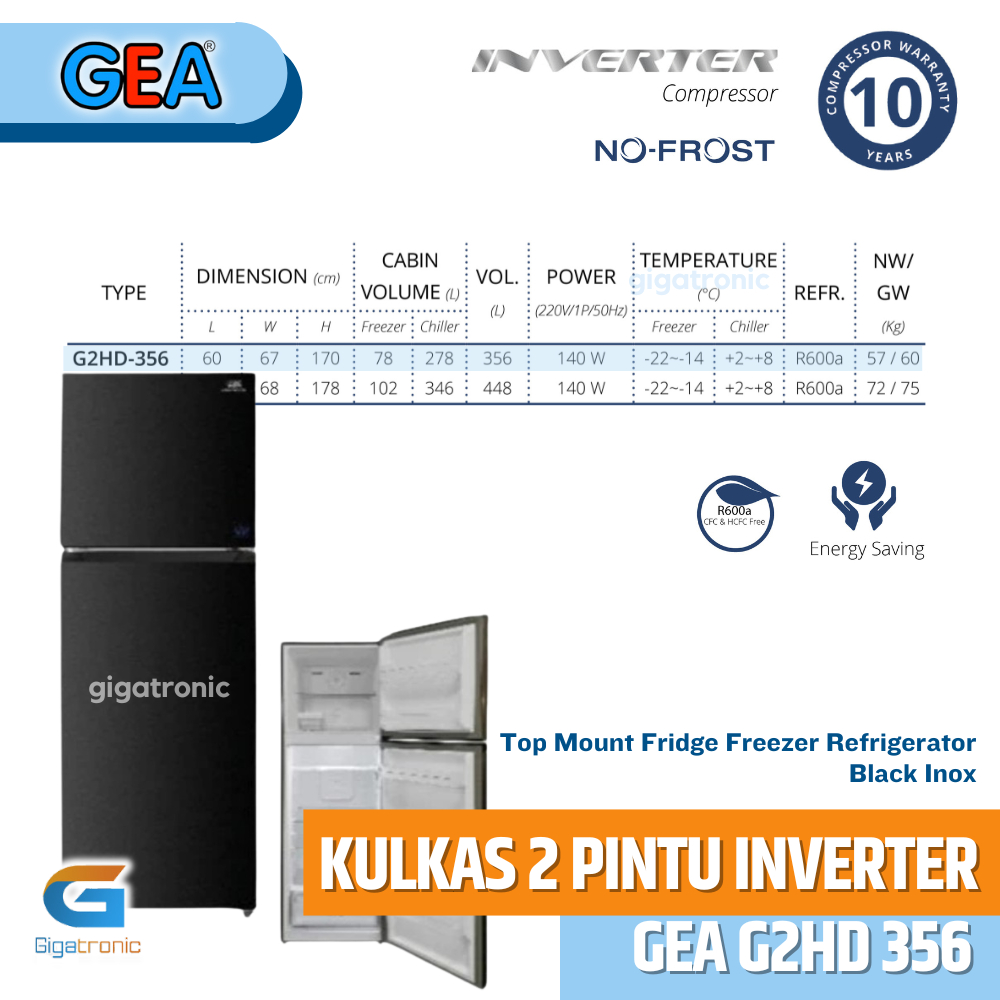 Jual Kulkas 2 Pintu GEA G2HD-356 No Frost Home Refrigerator / G2HD356 ...