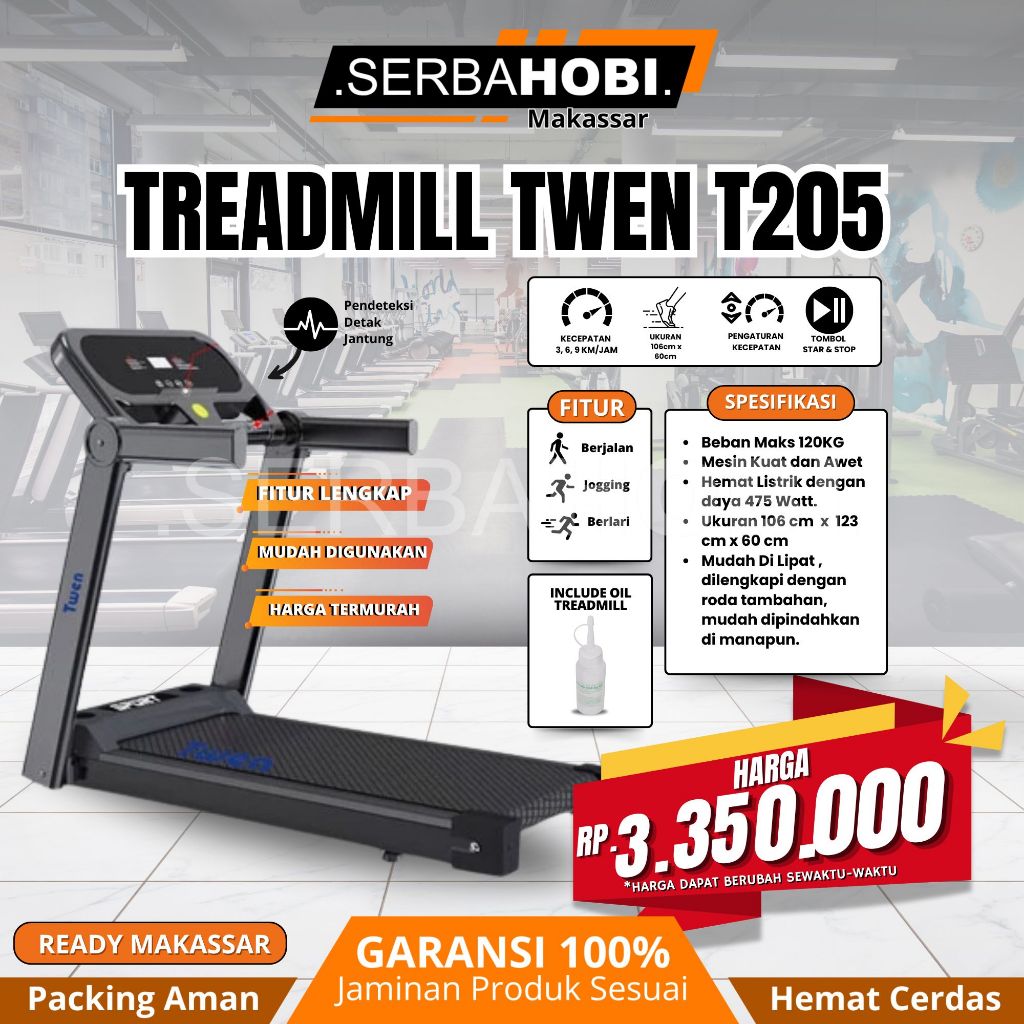 Jual Treadmill Elektrik Twen T205M / Treadmill Lipat Praktis ...