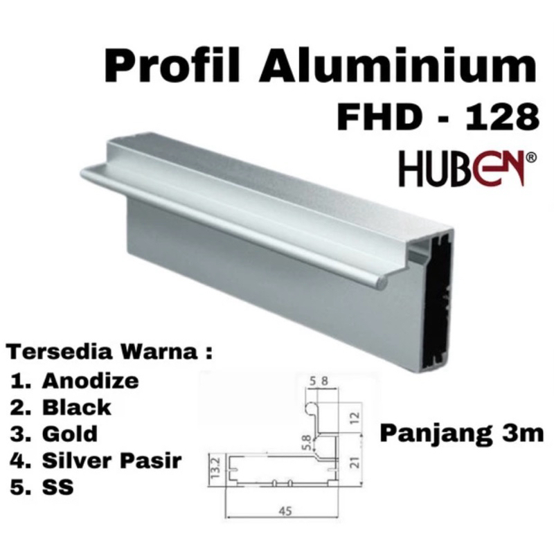 Jual HUBEN Profil Frame Handle Alumunium Aluminium FHD 128 FHD128 FHD-128 | Shopee Indonesia