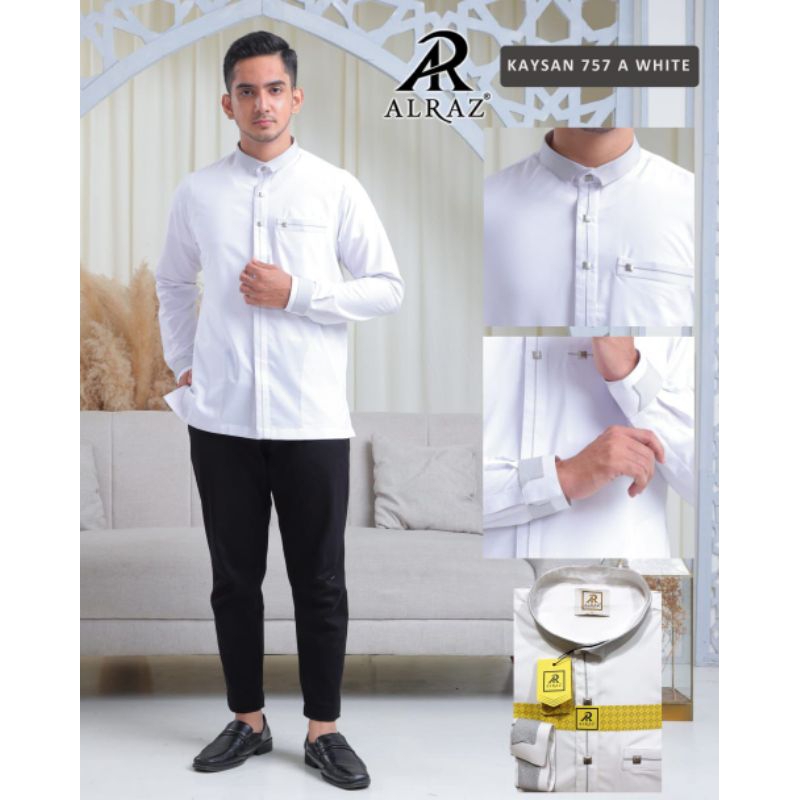 Jual Alraz Tipe Zahwan Full Slave Manset Baju Koko Busana Muslim Pria Warna Putih | Shopee Indonesia
