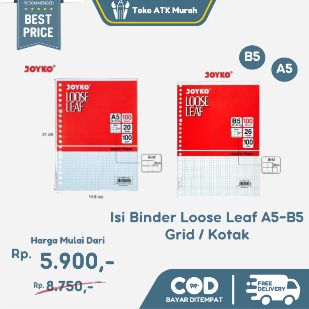 Jual Loose Leaf Joyko Kotak A5 / B5 50 Lembar - Isi Binder A5 / B5 Grid | Shopee Indonesia