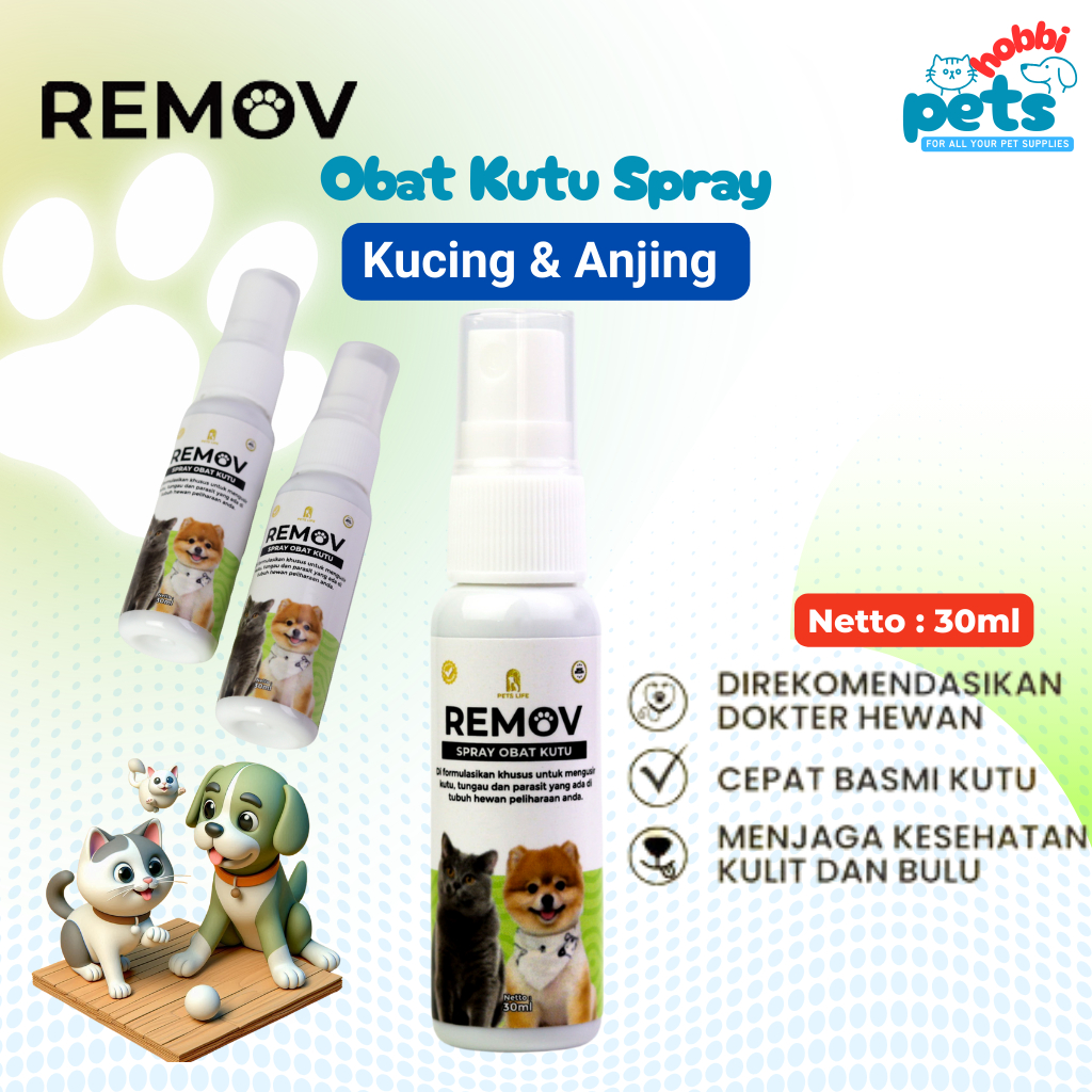 Jual Remov Spray Obat Kutu Kucing Dan Anjing 30 Ml Aman Terjilat ...
