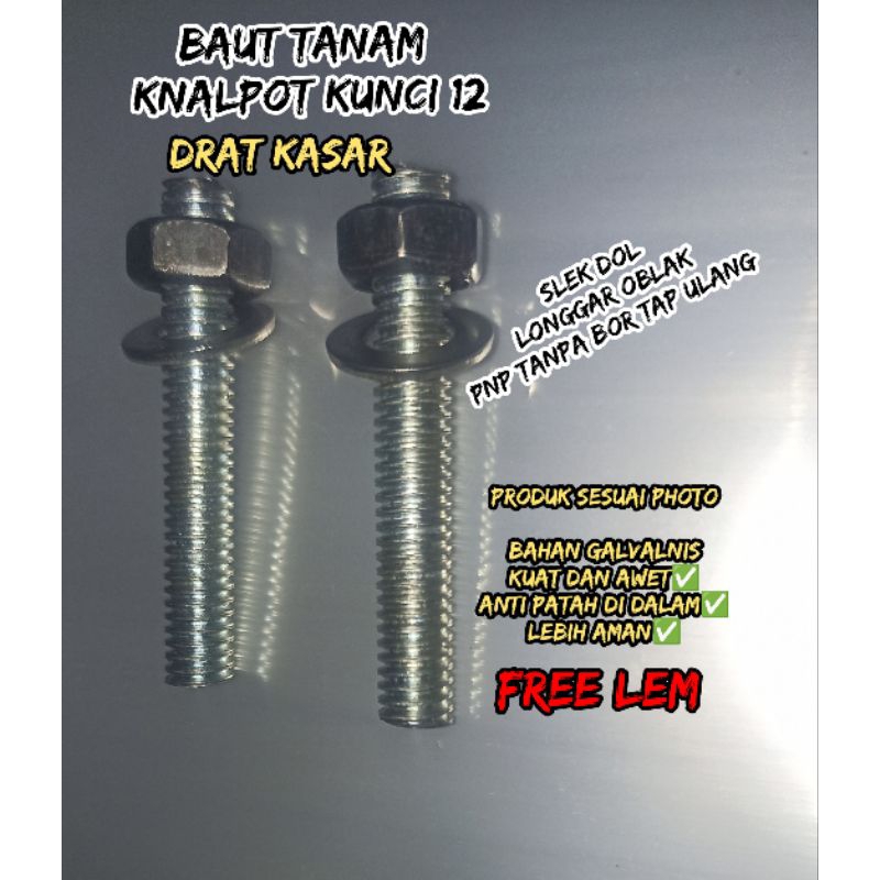Jual Baut tanam knalpot M8 x 5 Kunci 12 DRAT kasar | Shopee Indonesia