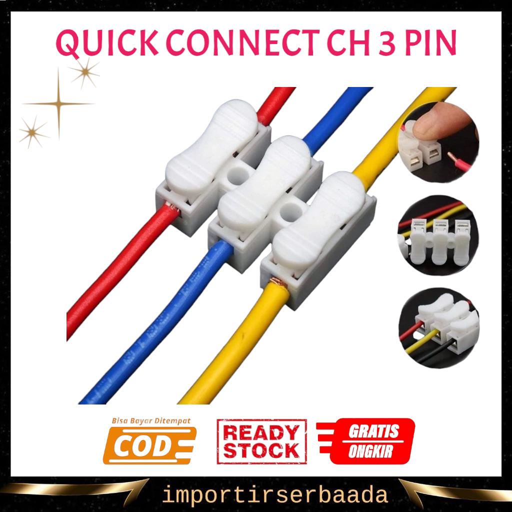 Jual IMP- Quick Connect CH 3 Pin Wire Connector Cable Listrik 3 Slot ...