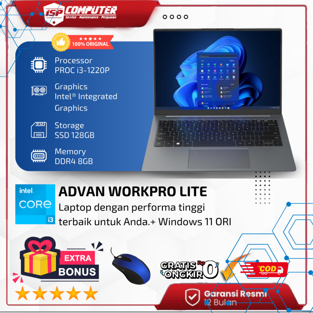 Jual ADVAN Workpro Lite Intel Core i3-1220P/-i5-1035G7 / 14”IPS FHD 8GB ...