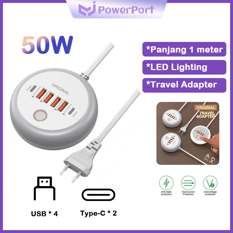Jual Powerport Stop Kontak USB Kabel Serbaguna Multiguna Panjang 1 meter Power Soket USB Type-C ...