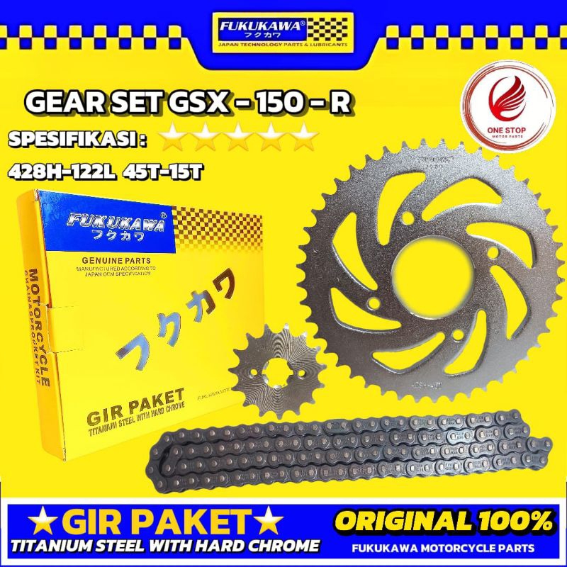 Jual GEAR SET GSX R-150 FUKUKAWA ORIGINAL 428H-122 45T 15T GIR PAKET / GIR SET FKKW | Shopee ...