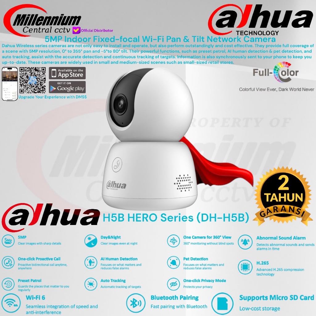 Jual IP CCTV DAHUA HERO H5B 5MP Indoor Fixed focal Wi-Fi Pan & Tilt Network Camera | Shopee ...