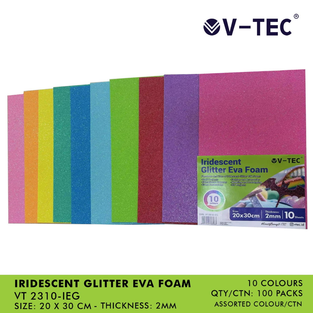 Jual (1 PACK) EVA FOAM V-TEC / 10 LEMBAR TEBAL 2 MM UKURAN 20 CM X 30 CM VTEC WARNA GLITTER ...