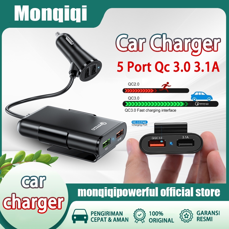 Jual Monqiqi Penggiling Mobil 5 Port Qc 3.0 3.1A Car Charger Adapter ...