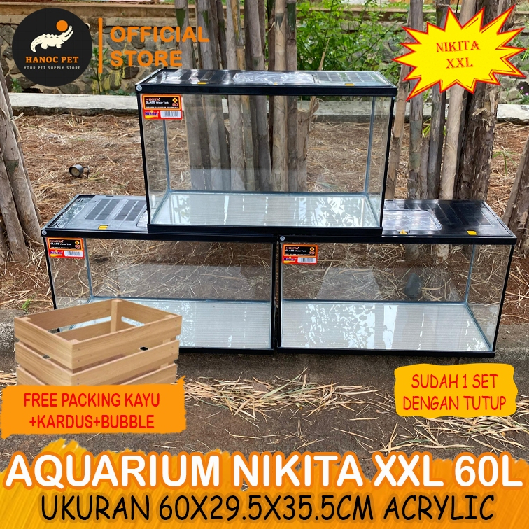 Jual Aquarium Nikita 60cm Tinggi XXL + Tutup 60Liter Kandang Ikan Reptil Kura Brazil Torto Kadal ...
