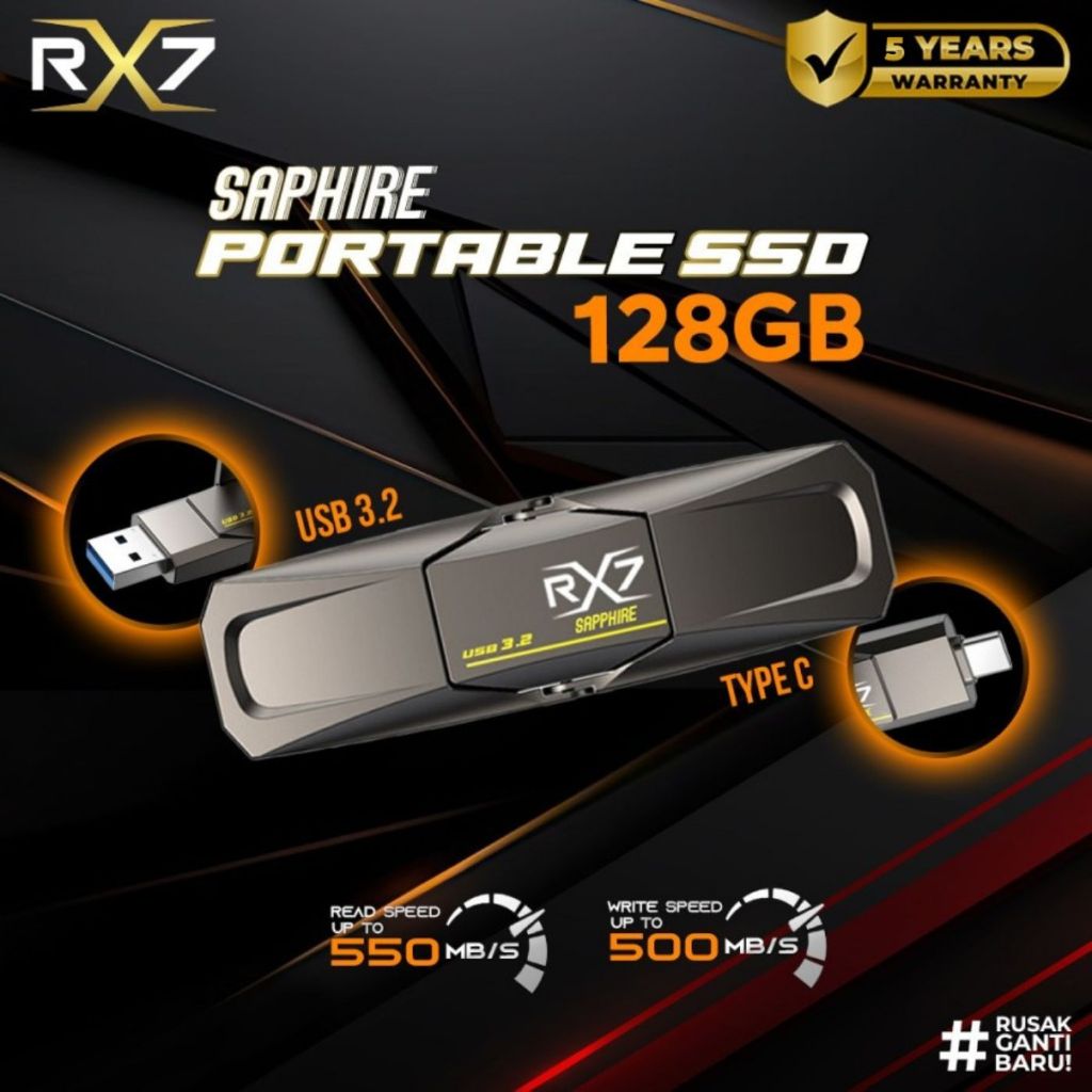 Jual SSD RX7 SAPPHIRE PORTABLE 128gb USB 3.2 type C / USSD EXTERNAL USB ...