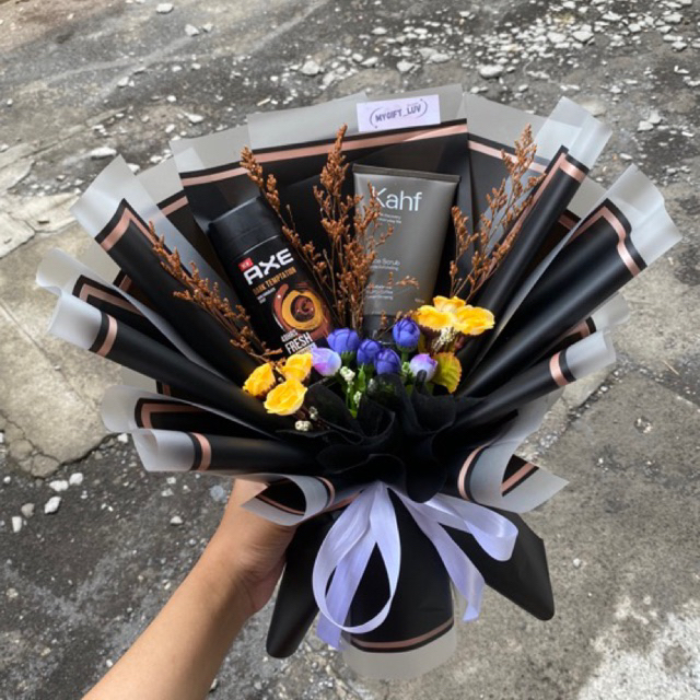 Jual buket kado hadiah cowok axe kahf skincare parfum bali bouquet ...