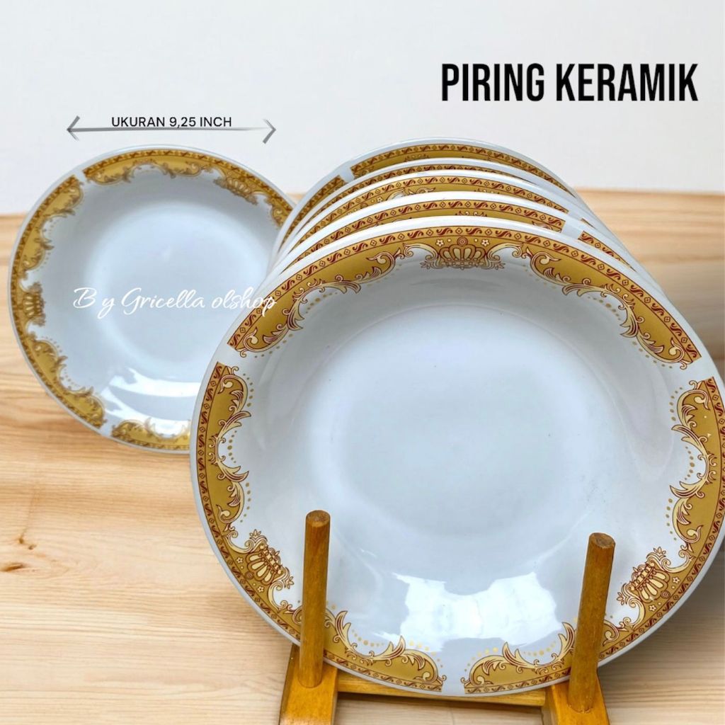 Jual PROMO PIRING MAKAN KERAMIK MAHKOTA EMAS 9,25 INCHI PIRING MAKAN ...