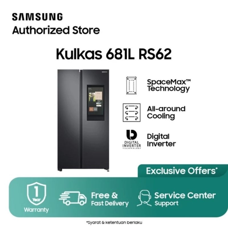 Jual SAMSUNG KULKAS SIDE BY SIDE SMART FAMILY HUB 681L RS62T5F01B4 ...