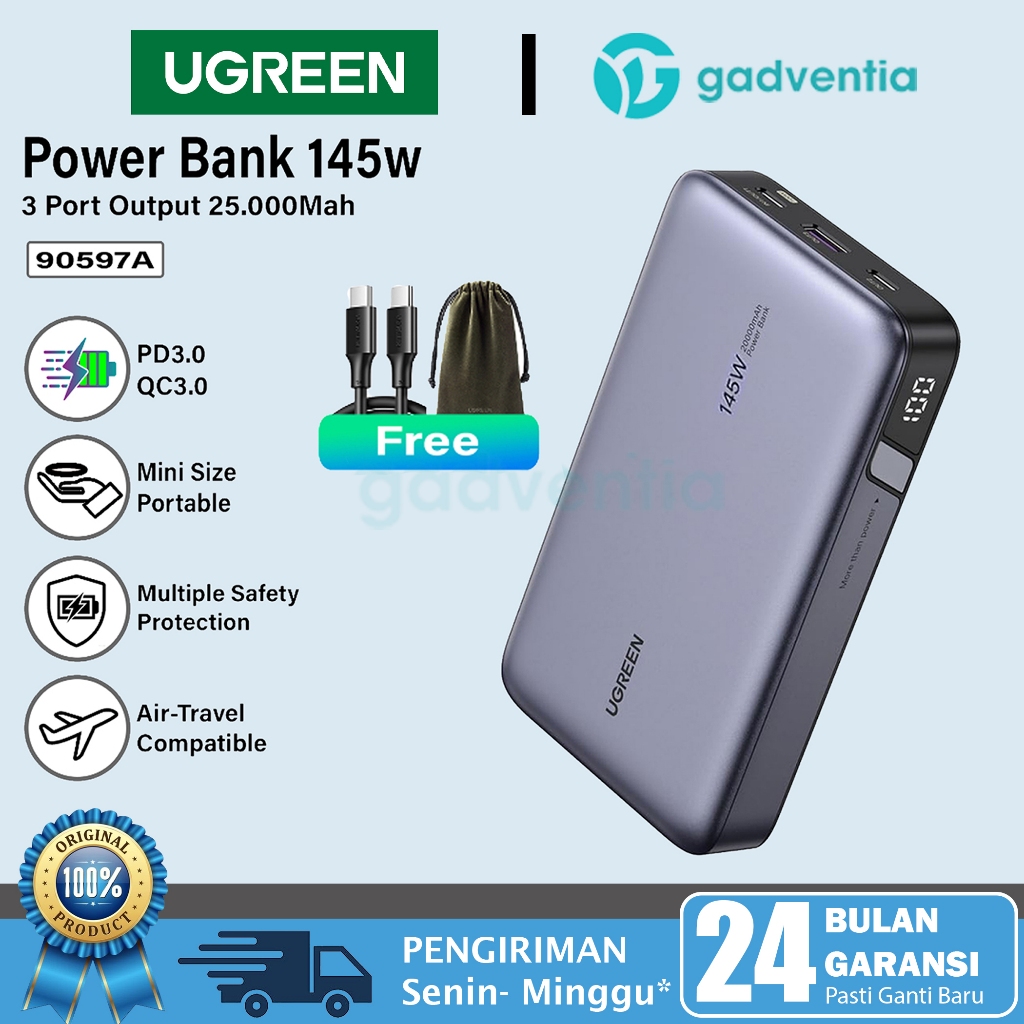Jual UGREEN Power Bank 25.000Mah PowerBank Portable Charger Fast Charging Digital Display 145W 3 ...