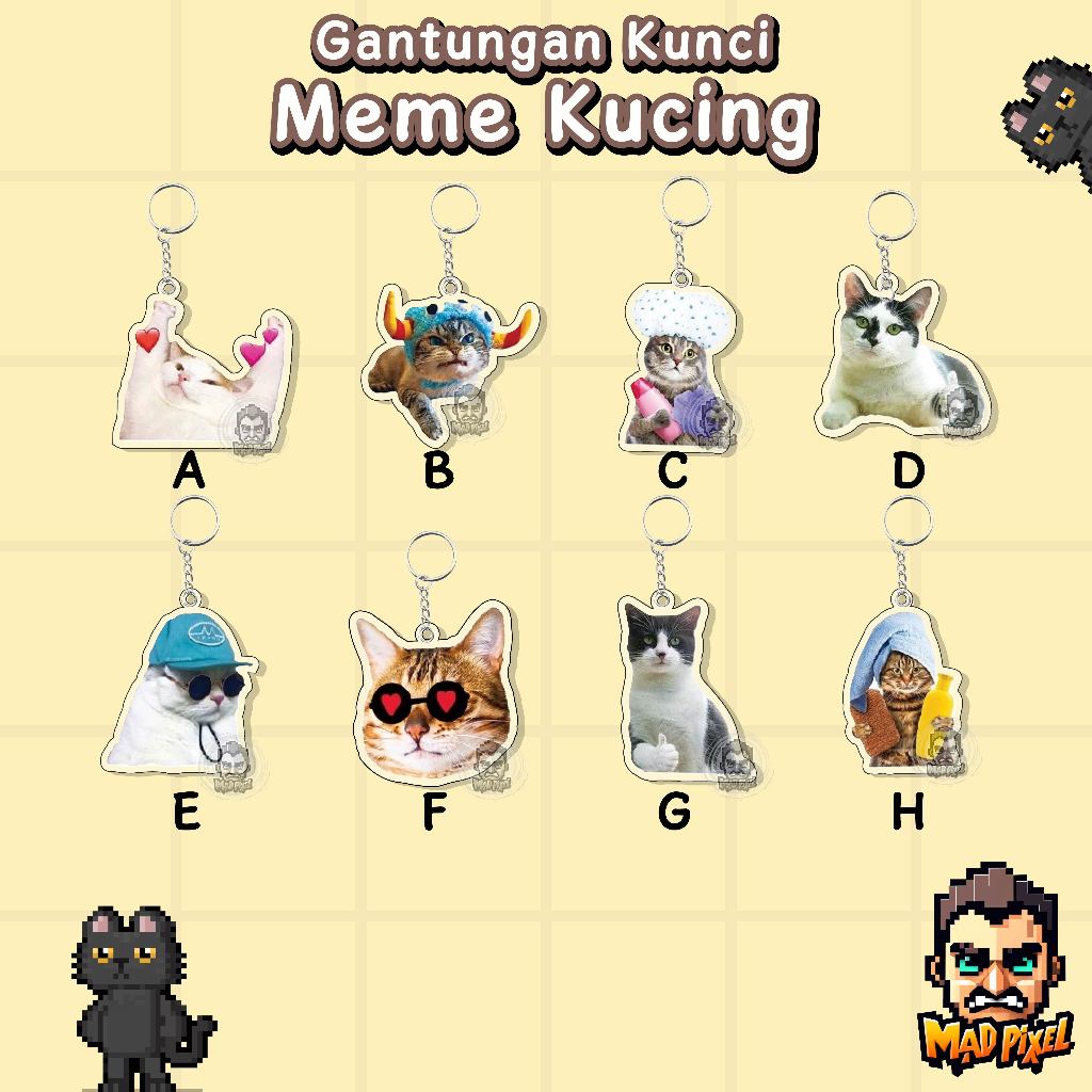 Jual Gantungan Kunci Kucing Meme Imut Lucu Akrilik / Acrylic KeyChain ...