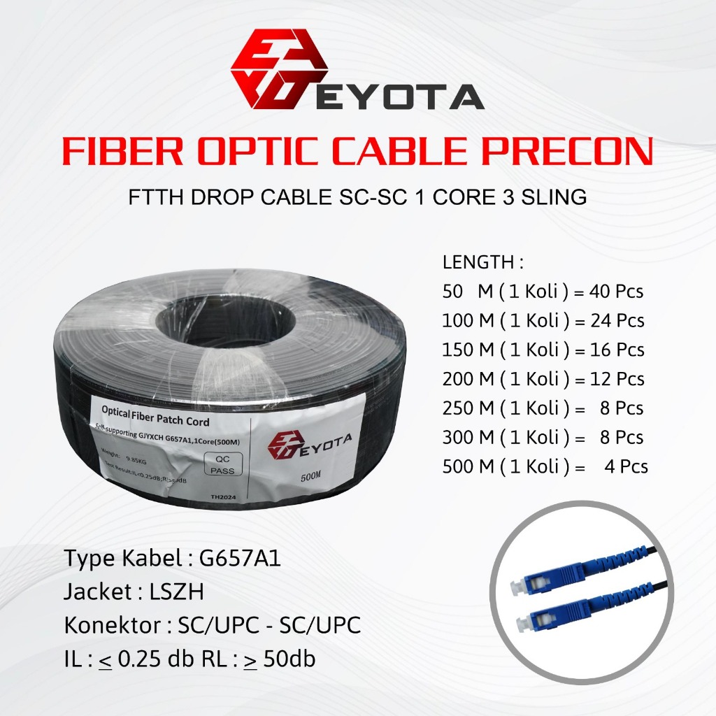 Jual KABEL FIBER OPTIK PRECON 1 CORE 3 SLING 50 METER/75 METER/100 METER | Shopee Indonesia
