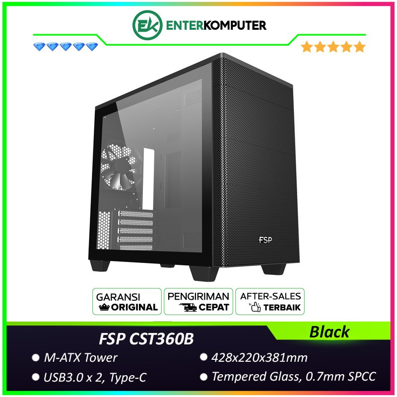 Jual FSP CST360B Black M-ATX Mid Tower | Shopee Indonesia