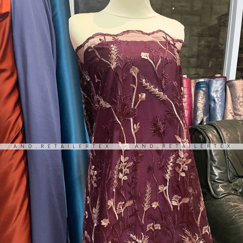 Jual Bahan Kain Kebaya Mewah Brokat Tile Embroidery Daisy 2 tone ...