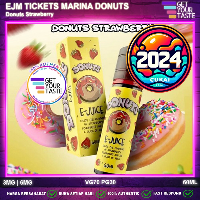 Jual Liquid EJM Marina Donuts Strawberry 60ML Freebase by Ticket Brew ...