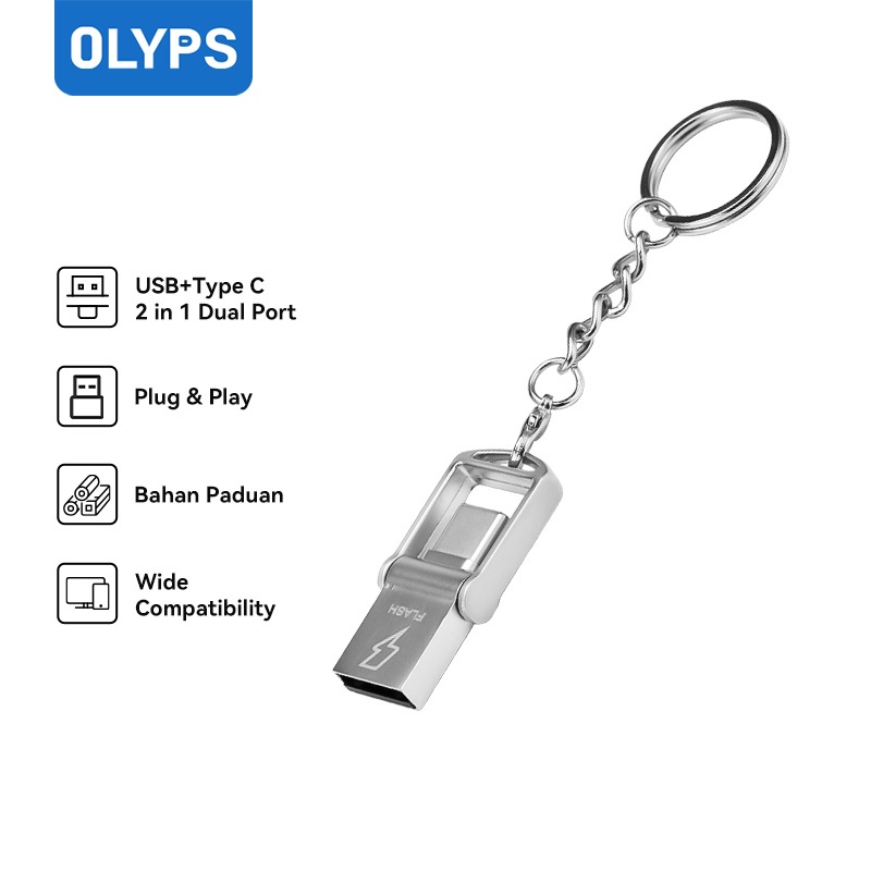 Jual OLYPS Flashdisk OTG Type C + USB 2 in 1 Dual Port 128G 64GB Flash ...