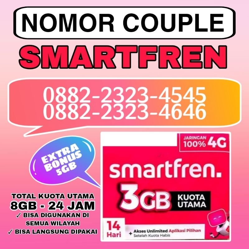 Jual Kartu Perdana Smartfren 8GB Nasional 24 Jam (Nomor Couple) Siap ...