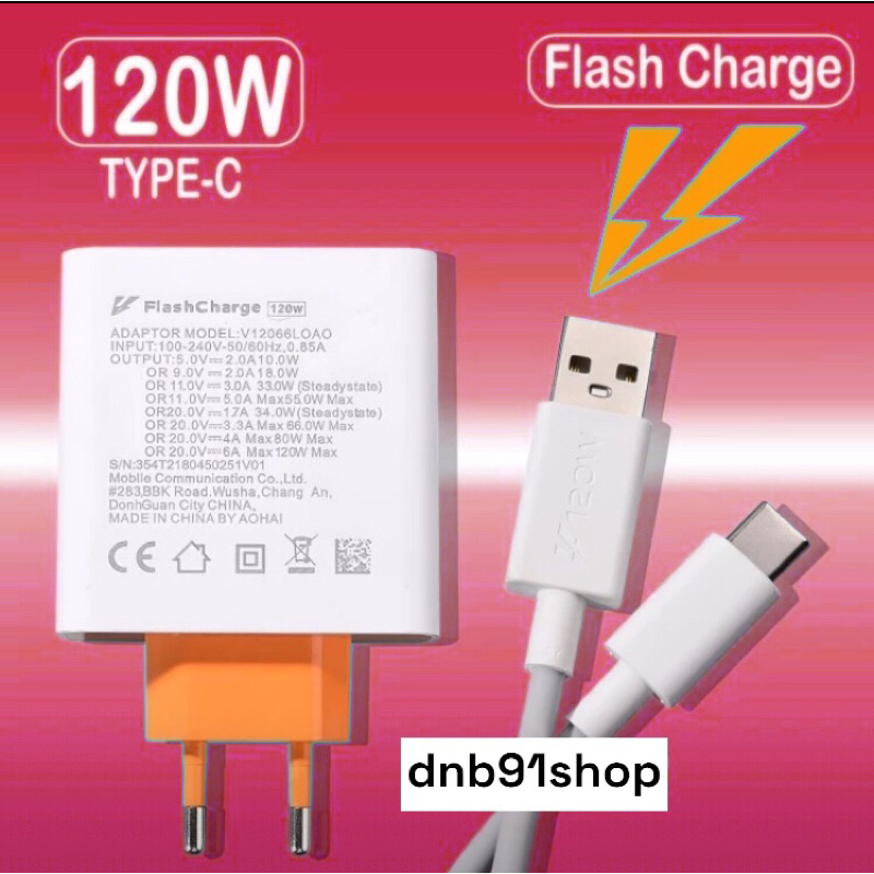 Jual Charger Casan vivo 120 Wat Flash charger Usb To Type C 44 Wat 66 ...