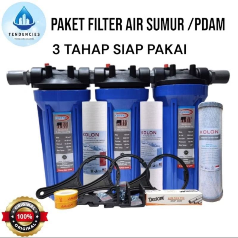 Jual PAKET FILTER AIR SUMUR ATAU PDAM 3 TAHAP / 3 HOUSING FILTER AIR 10 ...